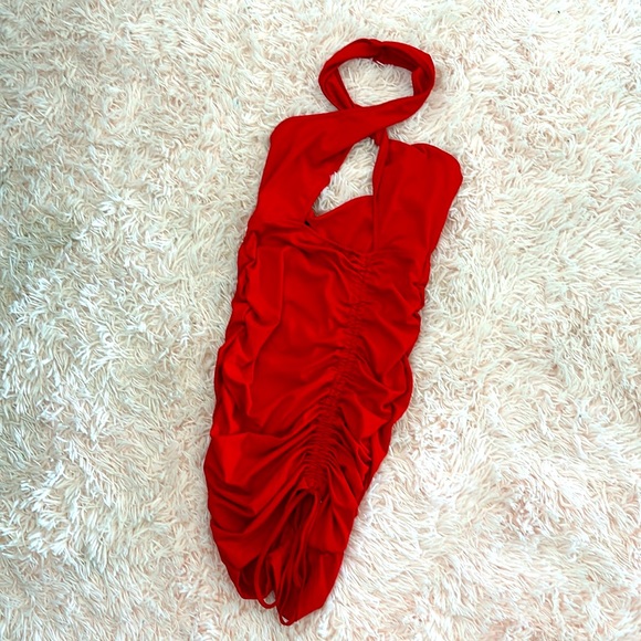 SHEIN | Dresses | Red Cut Out Drawstring Backless Halter Dress | Poshmark